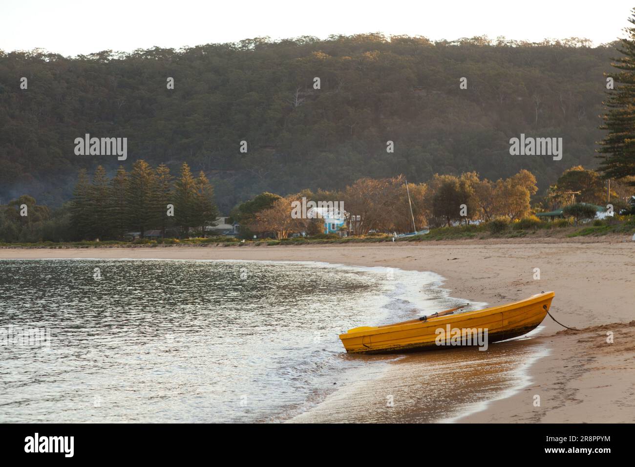 Small boat on the beach in Patonga, New South Wales, Australia Stock ...