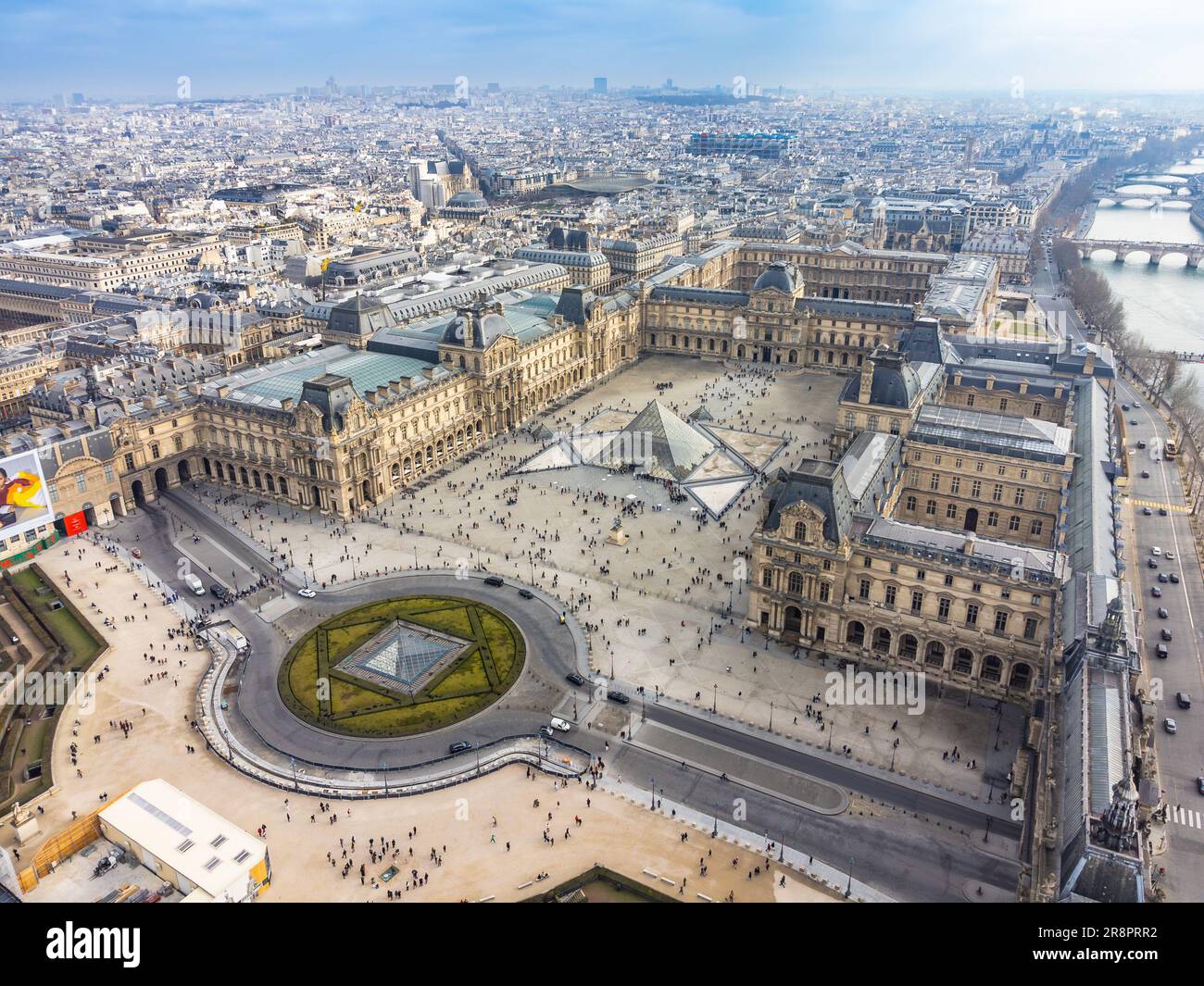 Aerial drone view of the Louvre palace and museum, one of the most ...