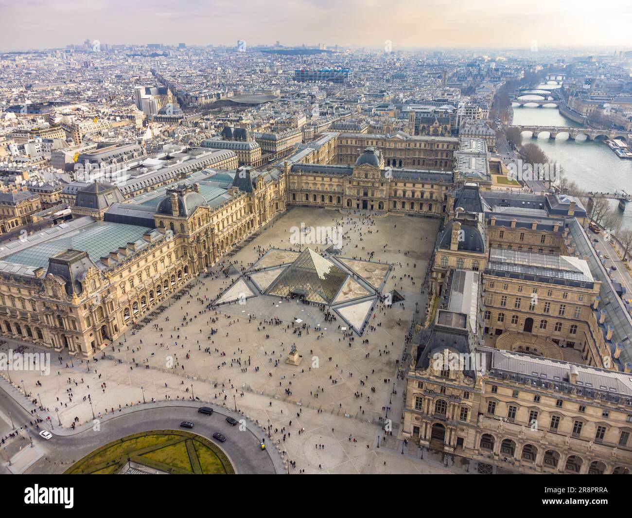 Aerial drone view of the Louvre palace and museum, one of the most ...
