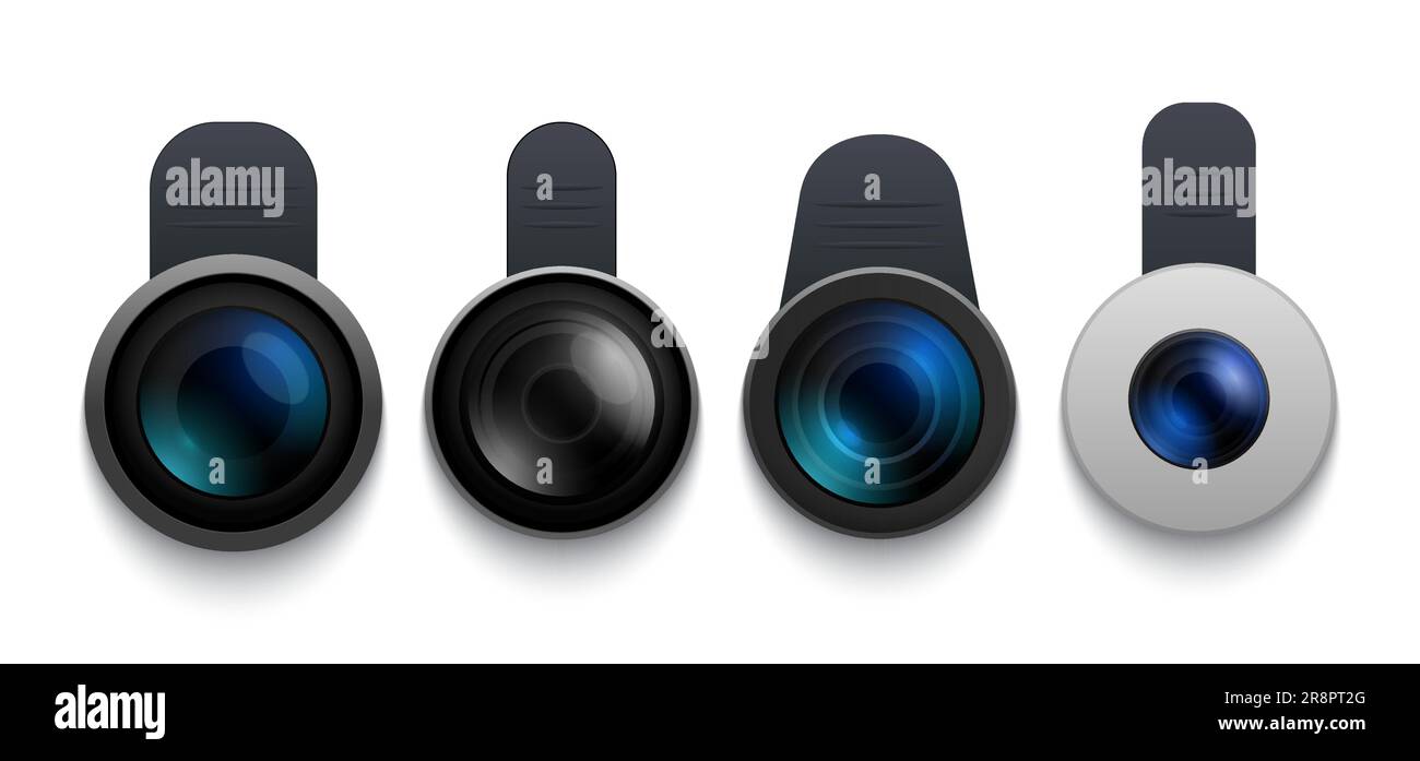 Mobile lens objective mini glass. Fish eye mobile phone vector photo ...