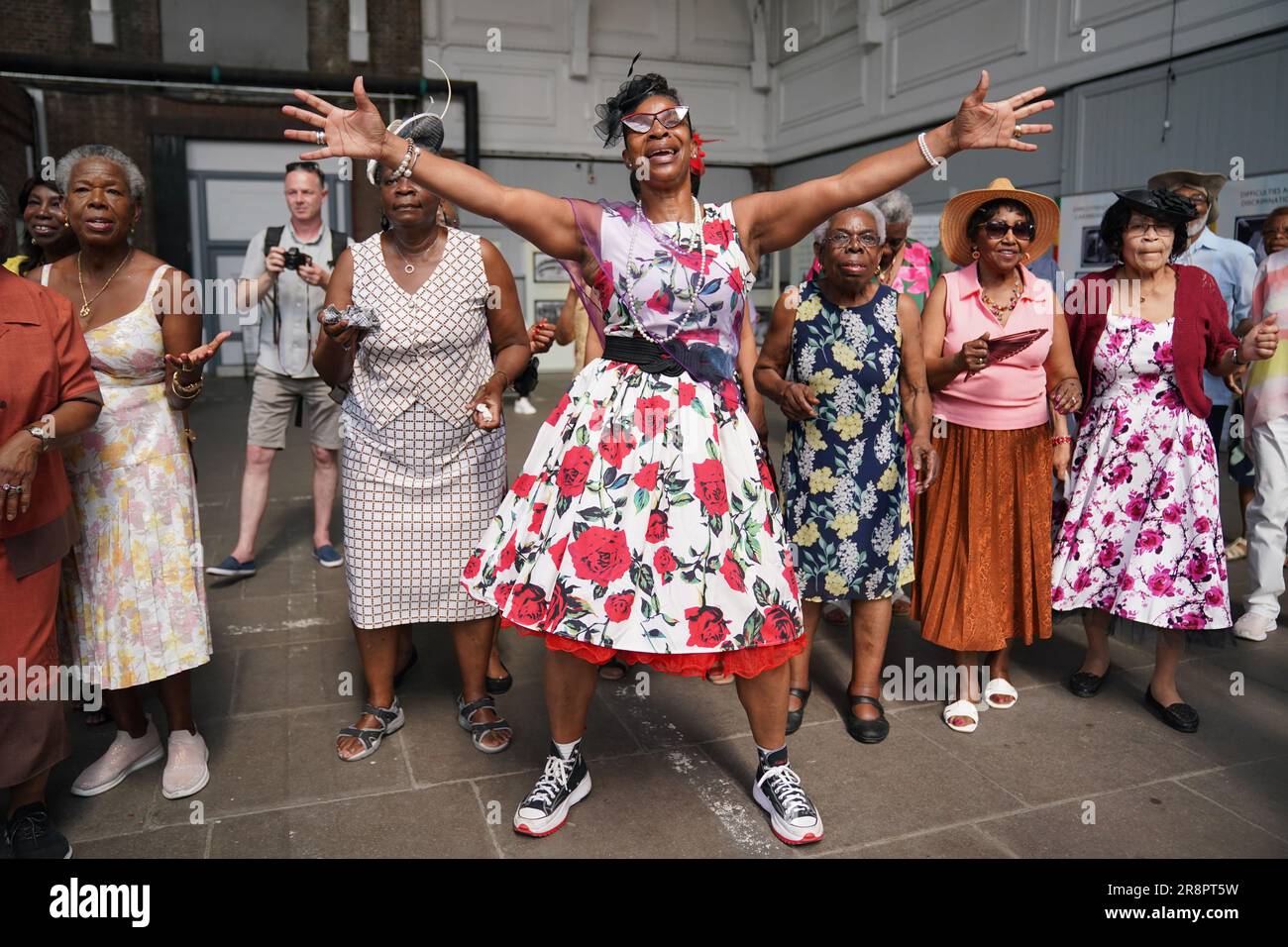 Guests dance at a reception following the arrival of a Thames Clipper ...
