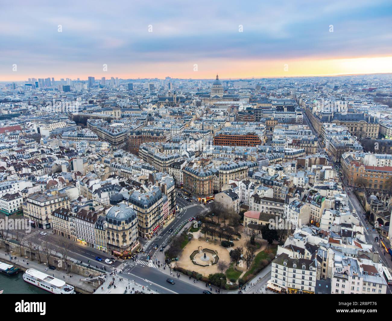 Aerial drone view of the cityscape of París, France with The Panthéon ...