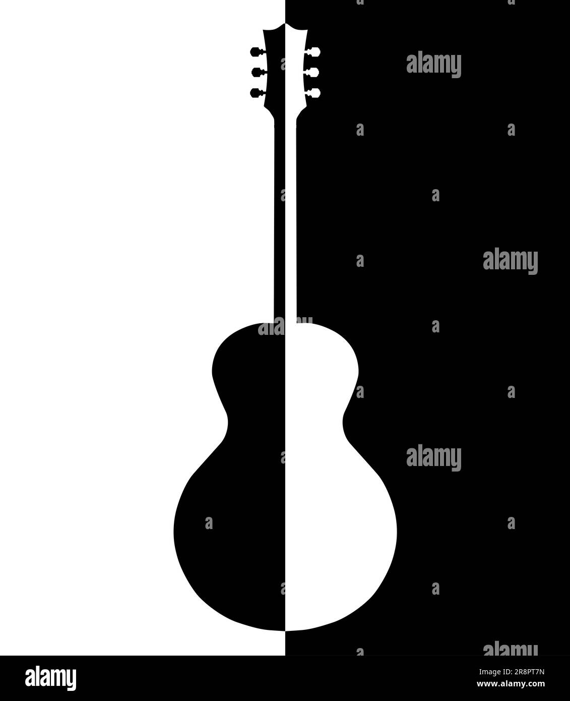 Traditional guitar shape silhouette split down the middle into black ... Traditional guitar shape silhouette split down the middle into black ...