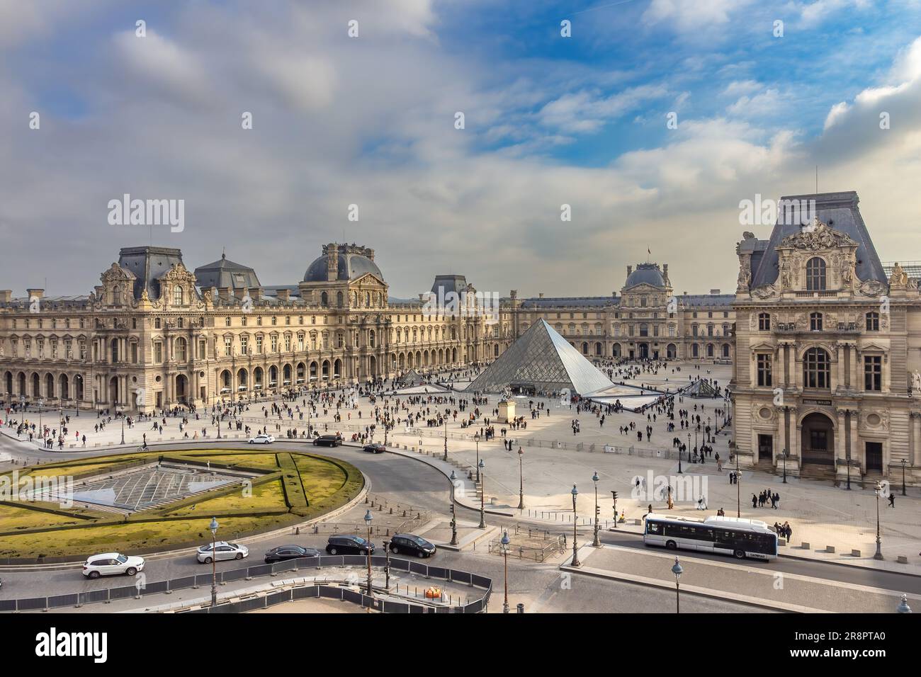 Aerial drone view of the Louvre palace and museum, one of the most ...