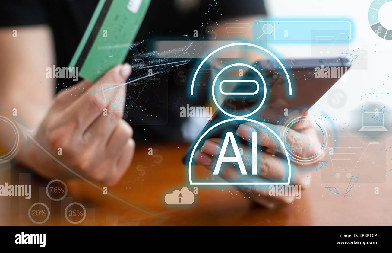 ChatGPT Chat with AI. Woman chatting with AI Chatbot via laptop ...