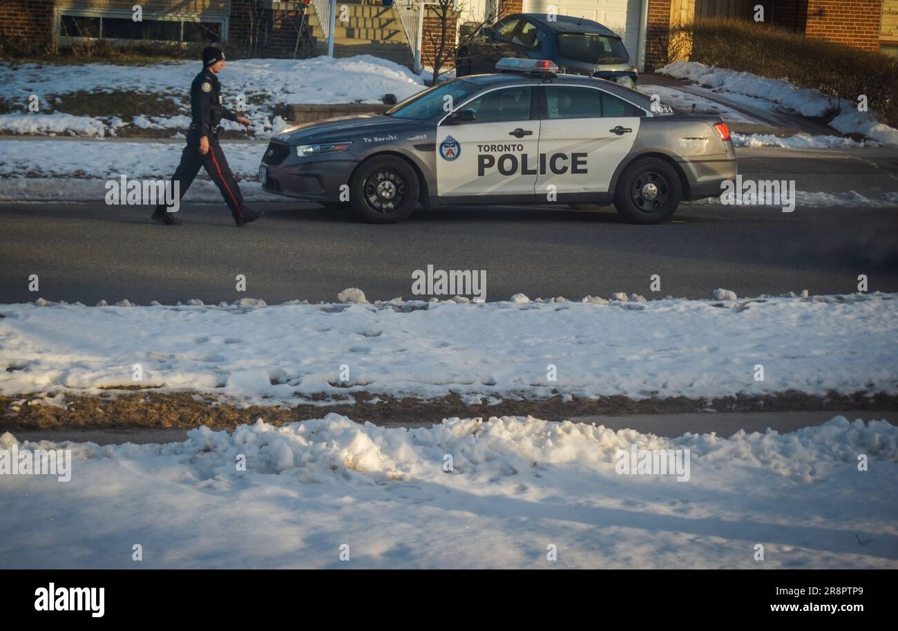 Toronto, Canada, February 2020 - Police officer walks confidently to ...
