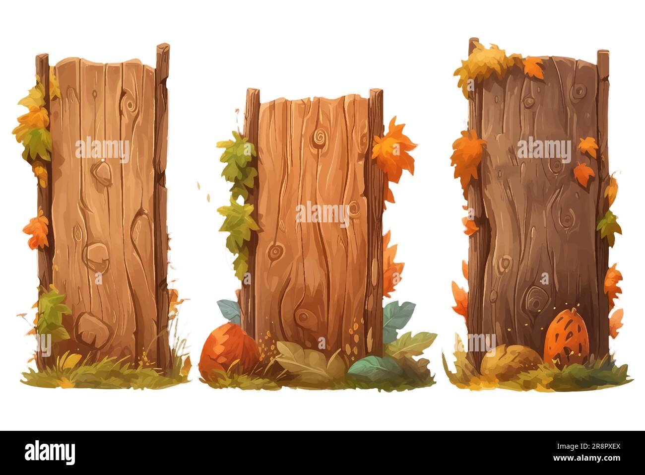 ui vector illustration of wooden board in autumn forest isolate on ...