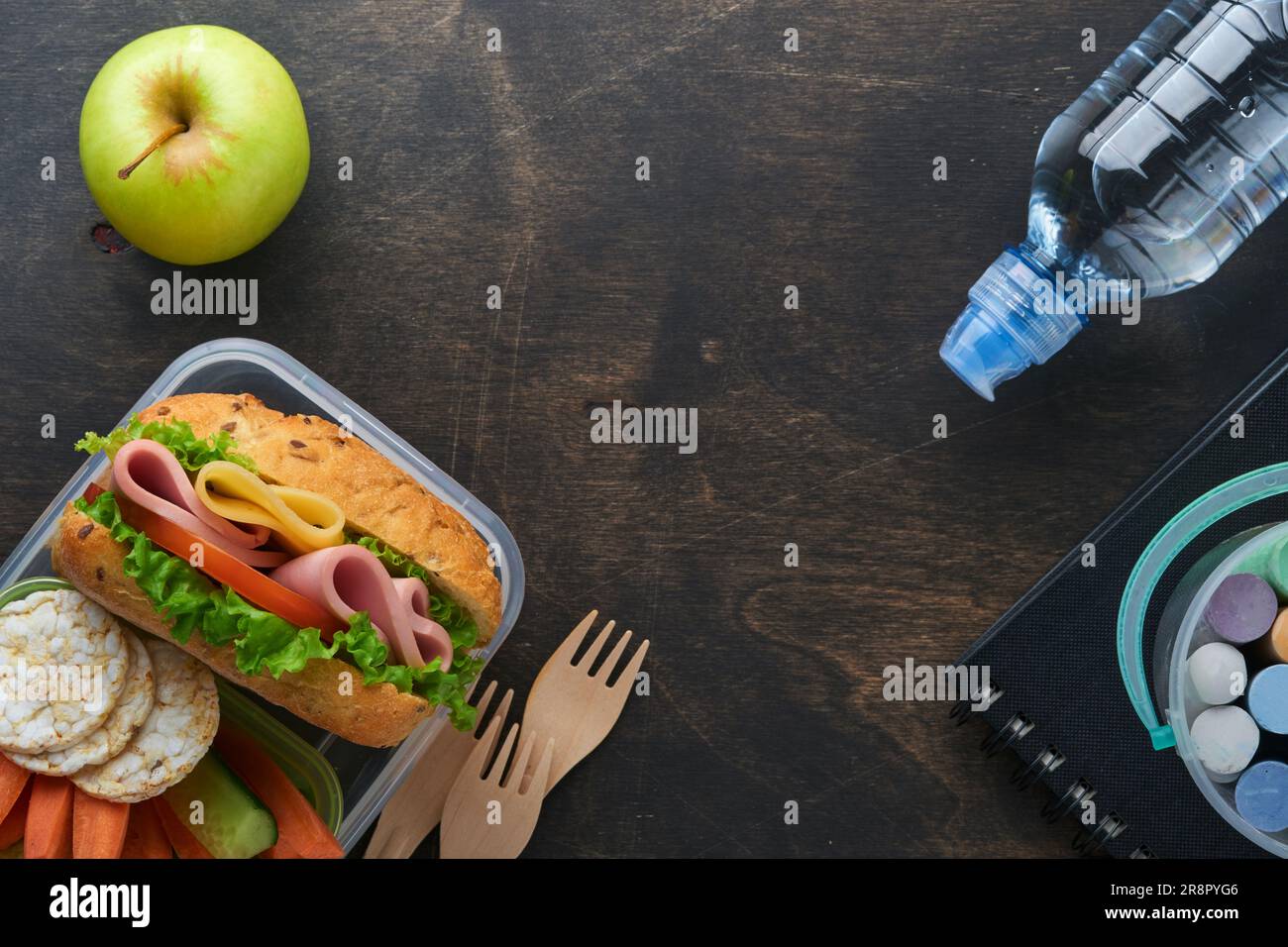 Healthy food for school lunch concept. Healthy bread, meat sandwich ...