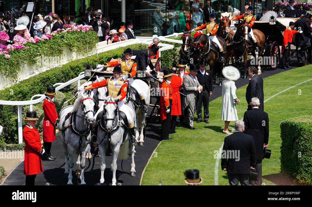 King Charles III and Queen Camilla arrive by carriage for day three of ...
