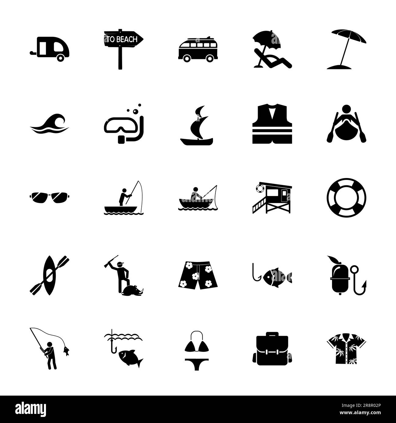 Recreation icon set. Summer vacation and activities collection Stock ...