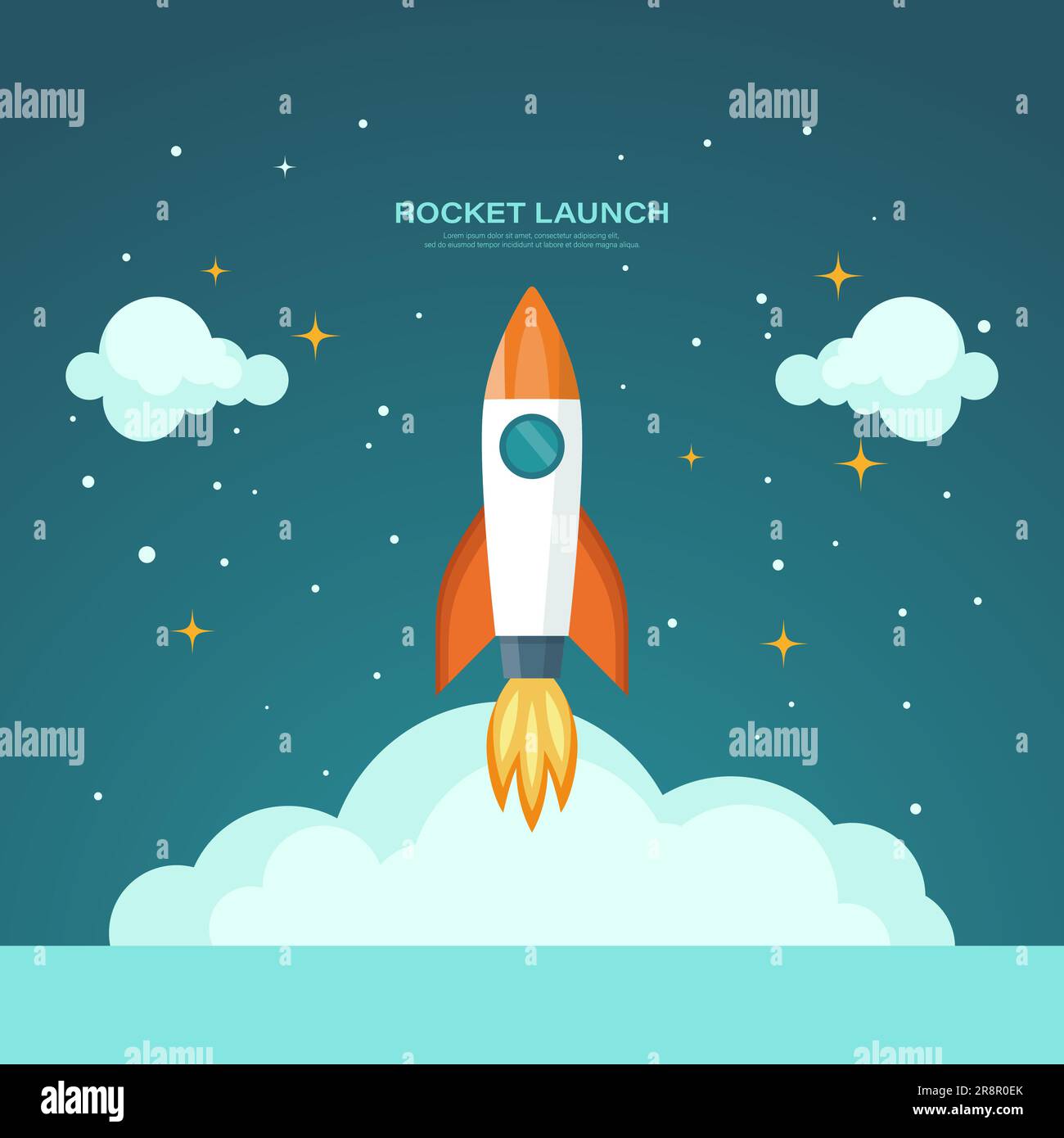 Vector Retro Red and White Space Rocket Ship Launch on Space Sky ...