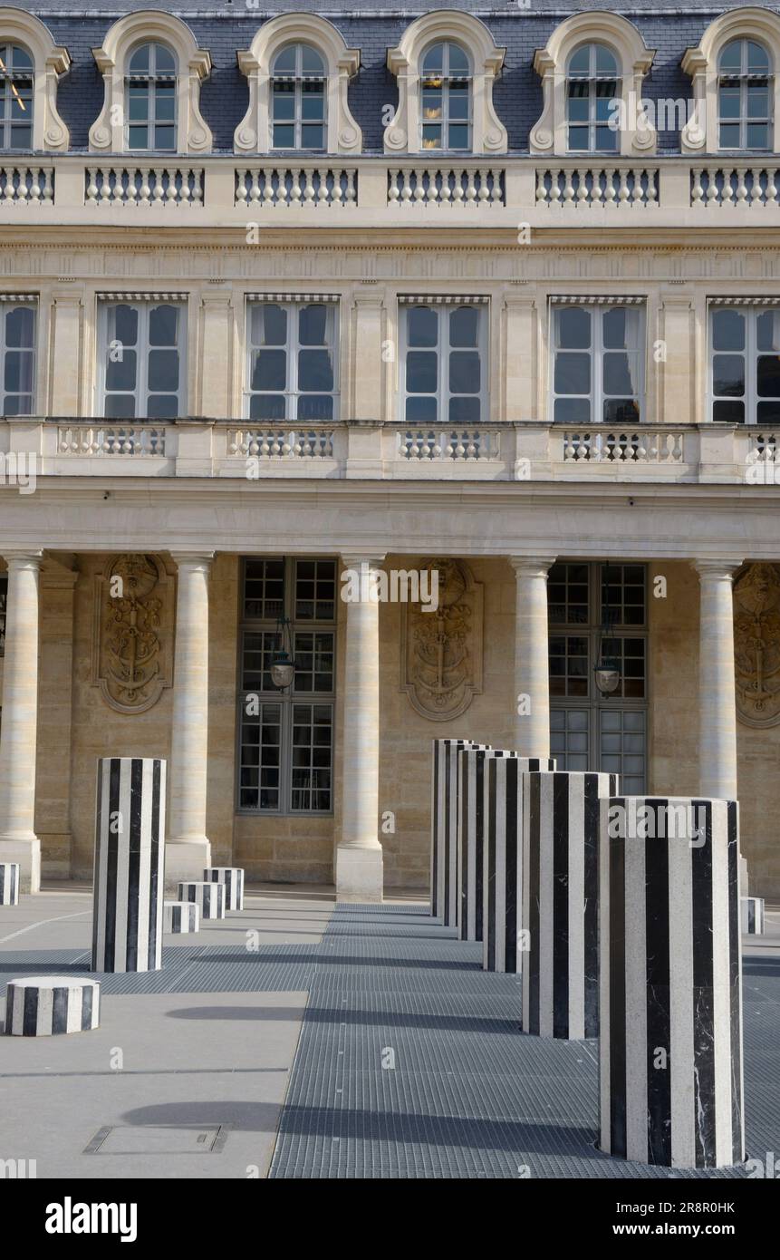 Paris, France - March 16, 2023: Black and white columns at Courtyard of ...