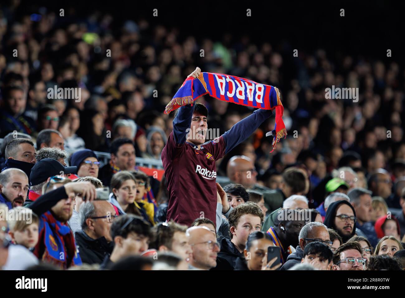 BARCELONA - APR 10: A Barcelona fan cheering during the LaLiga match ...