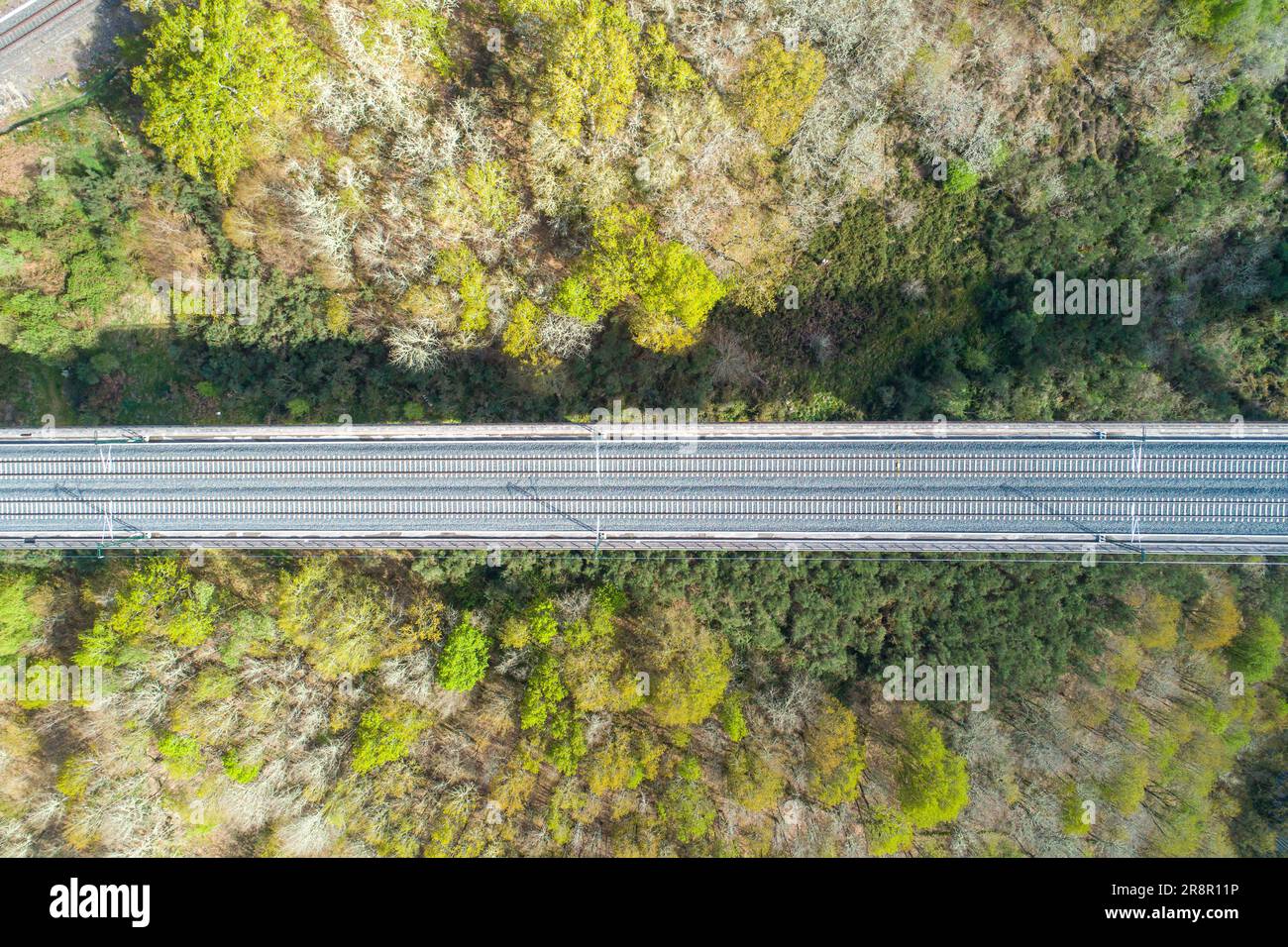 overhead drone aerial view of a high speed railway bridge Stock Photo - Alamy