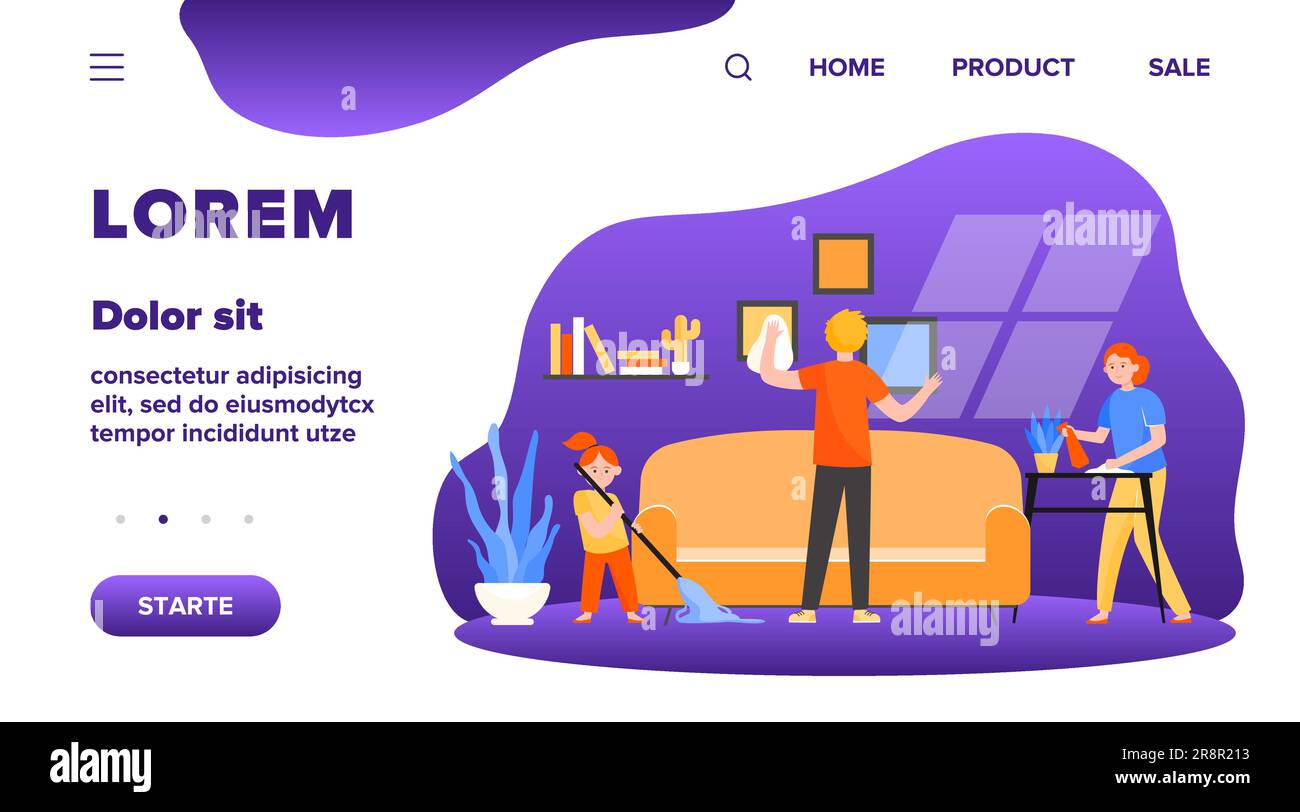 Happy family cleaning apartment flat vector illustration Stock Vector ...