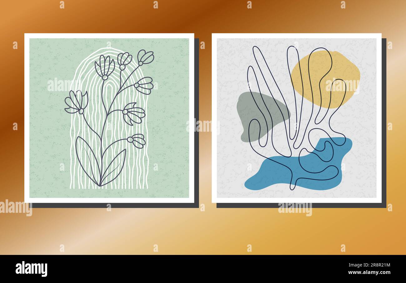 set of drawings with abstract plants for wall decoration. Templates for ...