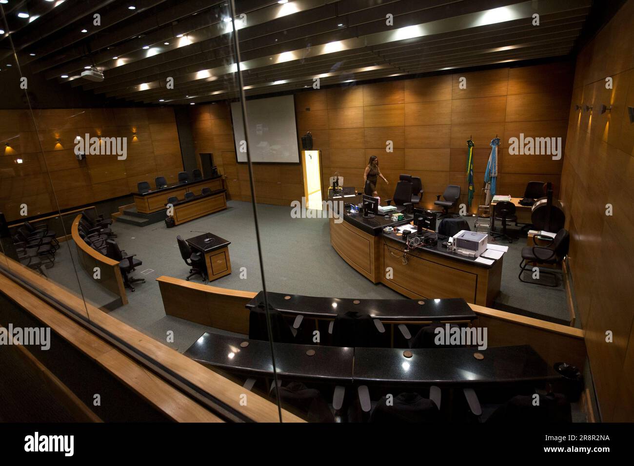 FILE - The courtroom is empty before the start of a pre-trial hearing ...