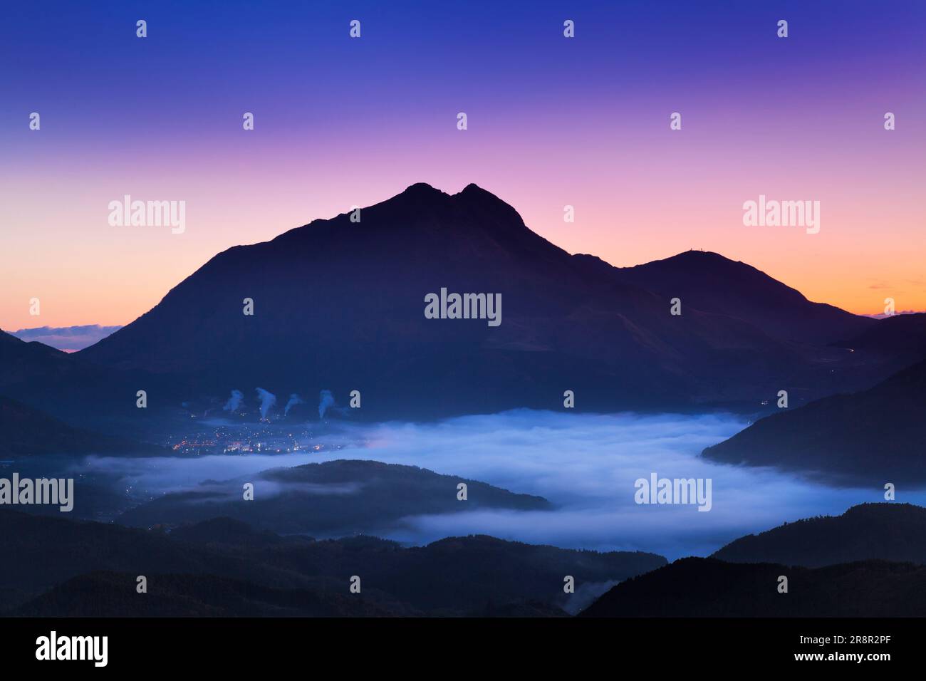 Morning Yufuin and Mt. Yufudake Stock Photo - Alamy
