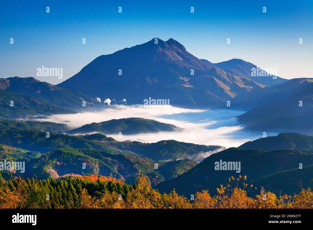 Morning Yufuin and Mt. Yufudake Stock Photo - Alamy