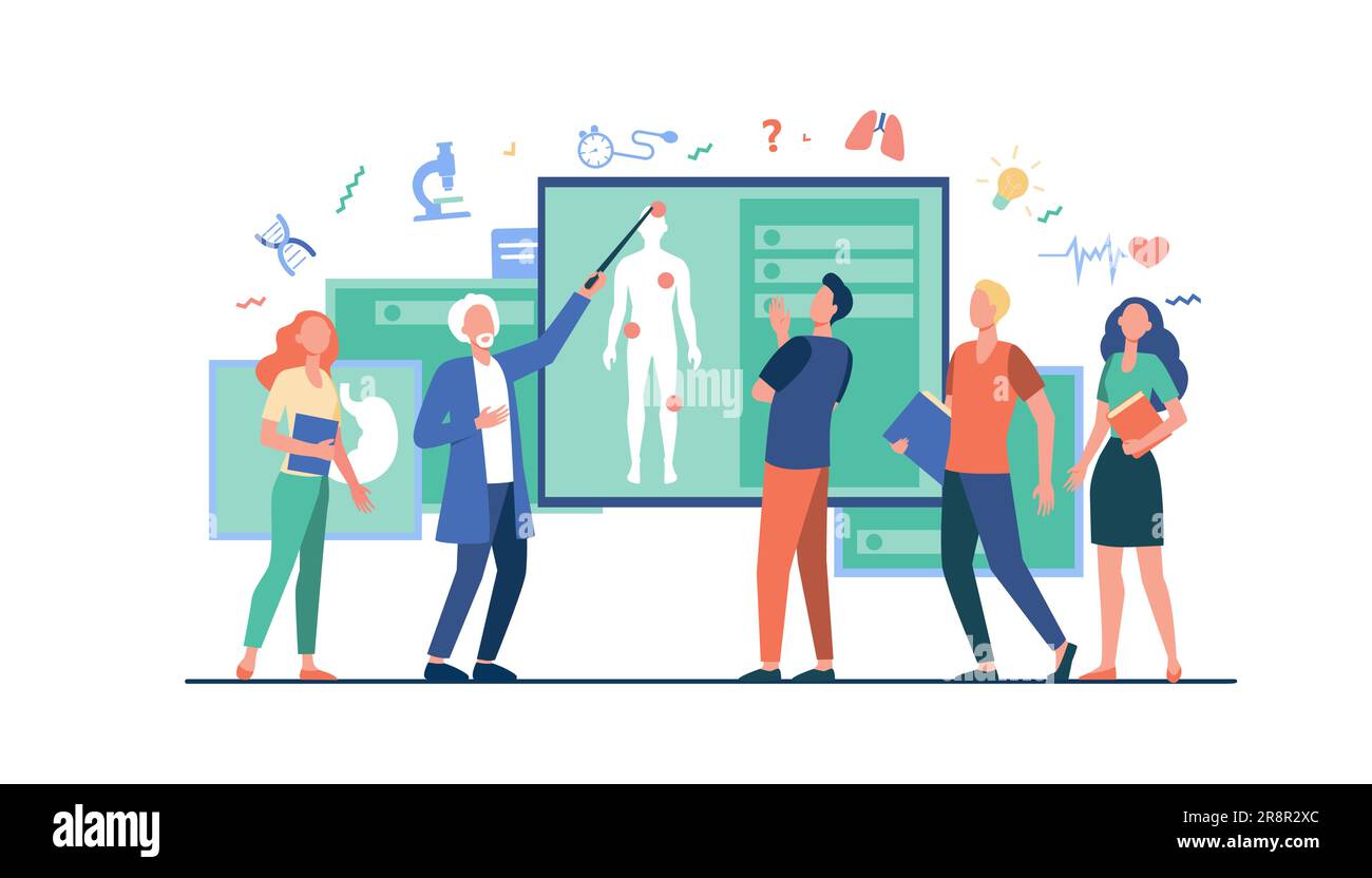 Senior professor lecturing students group in classroom Stock Vector ...