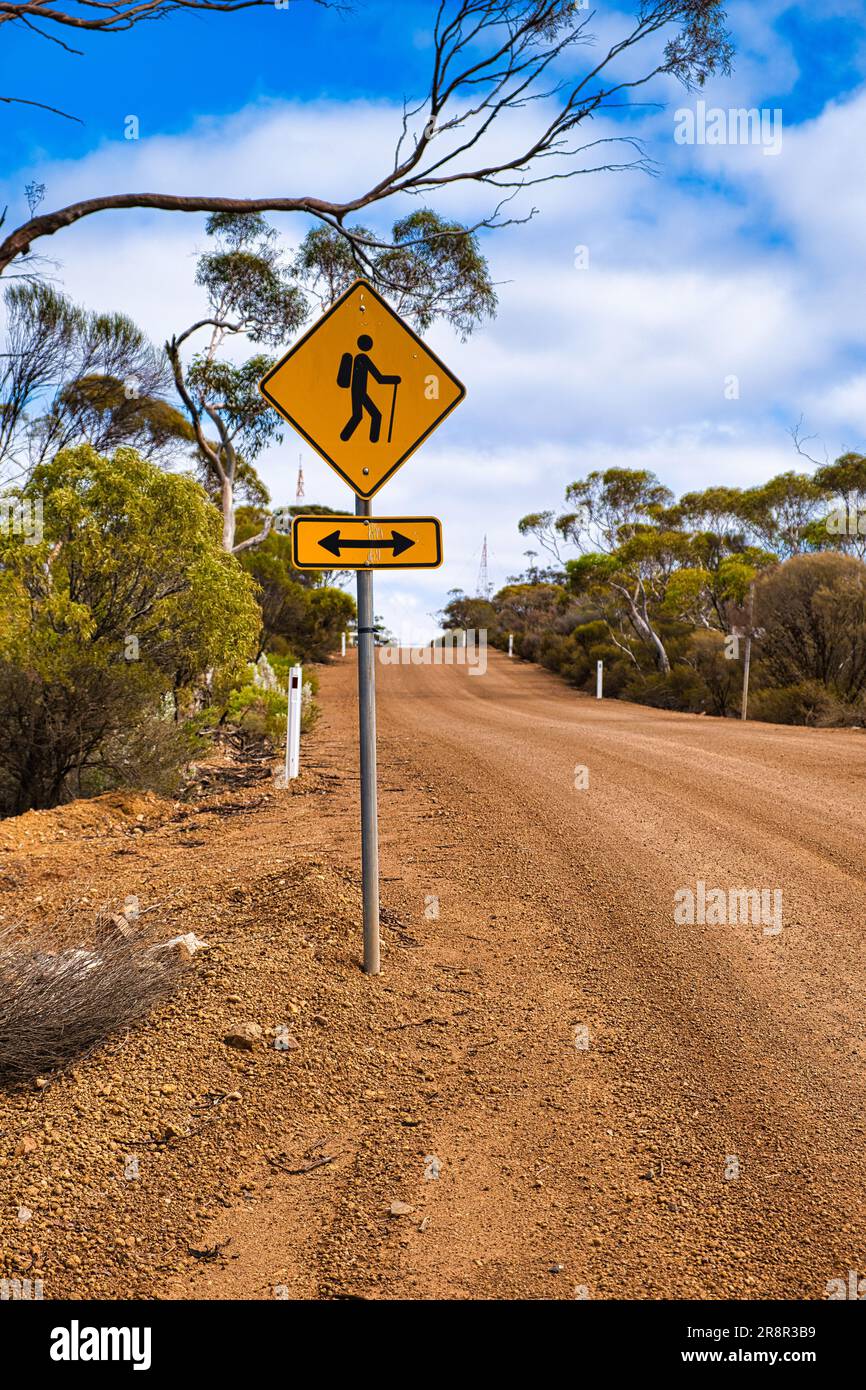 Warning sign along a gravel road in the Australian outback: hiking ...