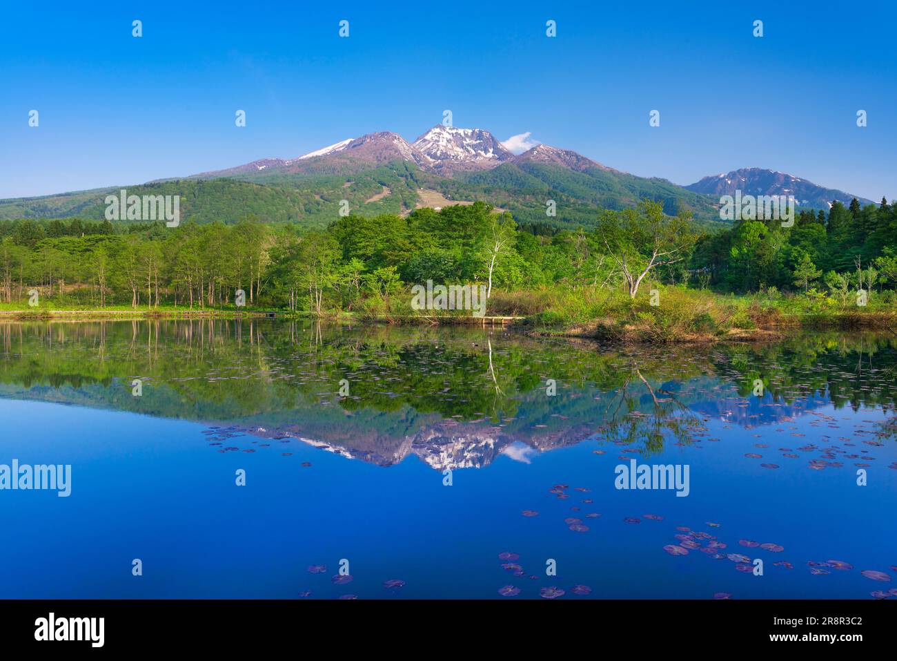 Imori pond and Mt.Myokosan Stock Photo - Alamy