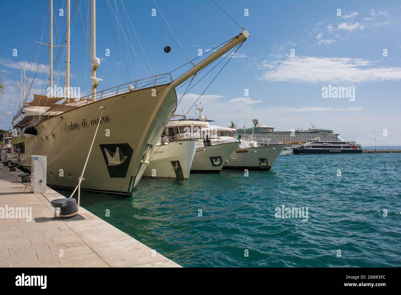 Split, Croatia - 12 May 2023. Boats for day trips and cruising in the ...