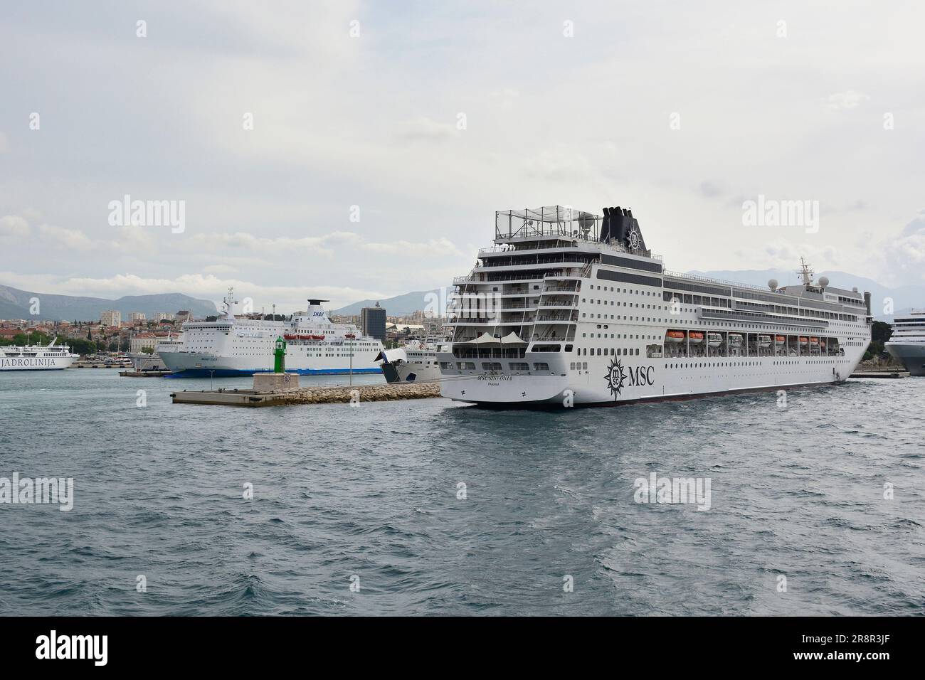 Split, Croatia - May 12th 2023. A mega cruise liner berthed in the port ...