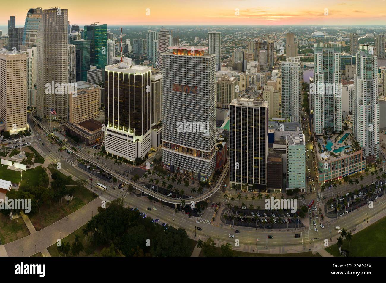 Aerial view of downtown office district of Miami Brickell in Florida ...
