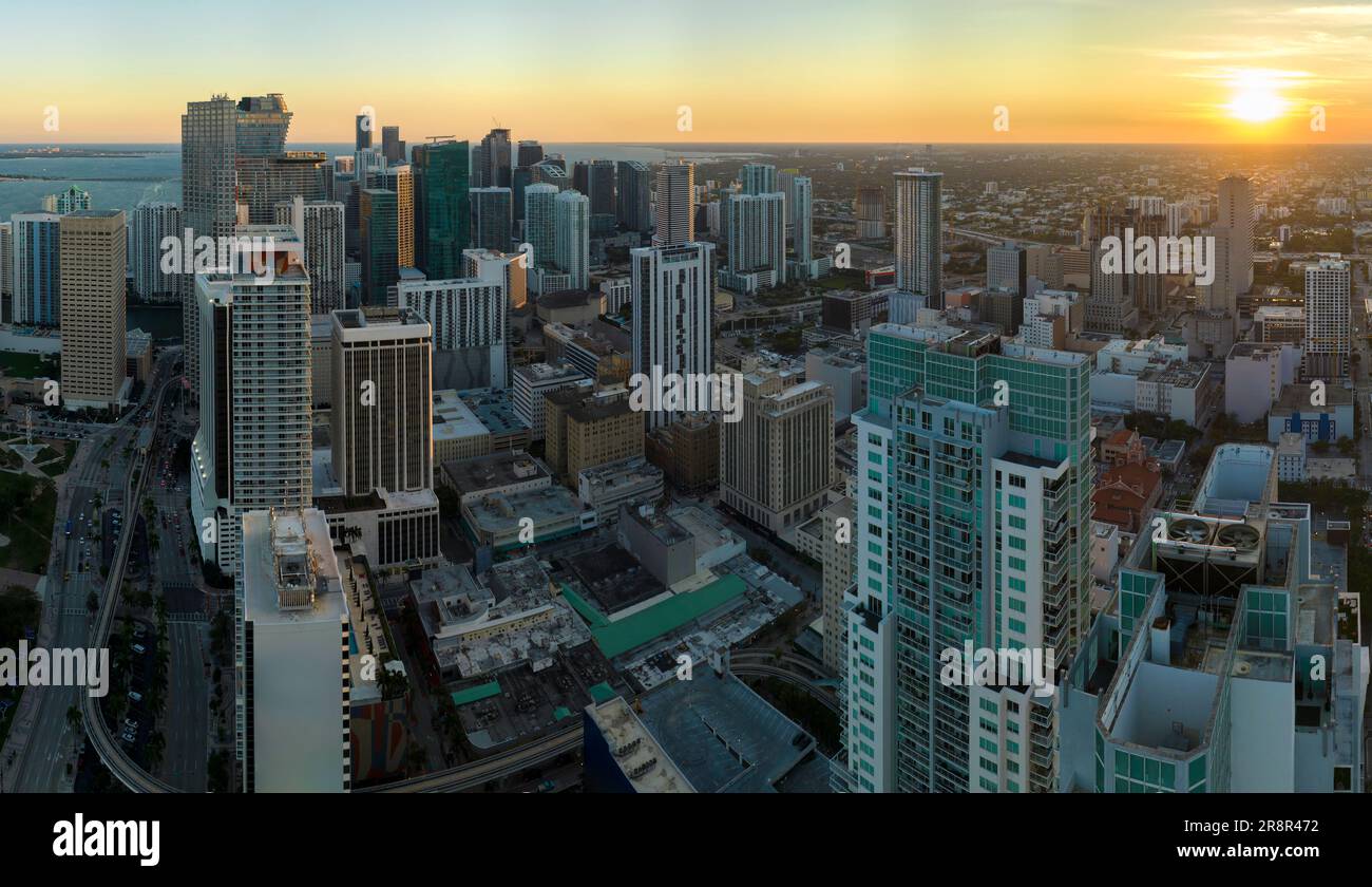 Aerial view of downtown office district of Miami Brickell in Florida ...