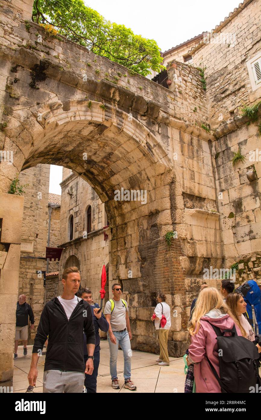 Split, Croatia - May 12th 2023. Interior arch of the 4th century Golden ...