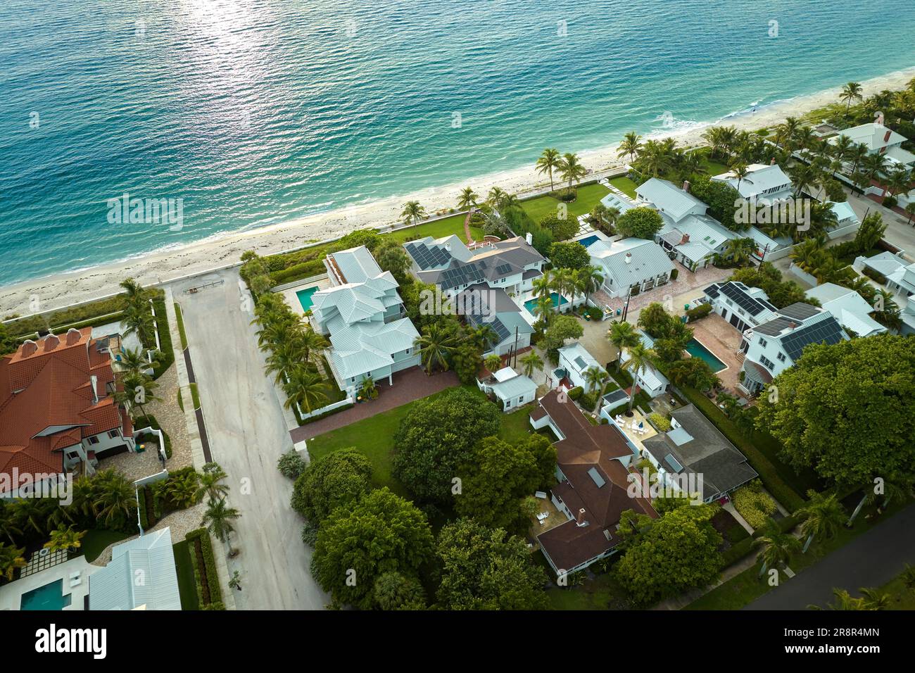 Aerial view of rich neighborhood with expensive vacation homes in Boca ...