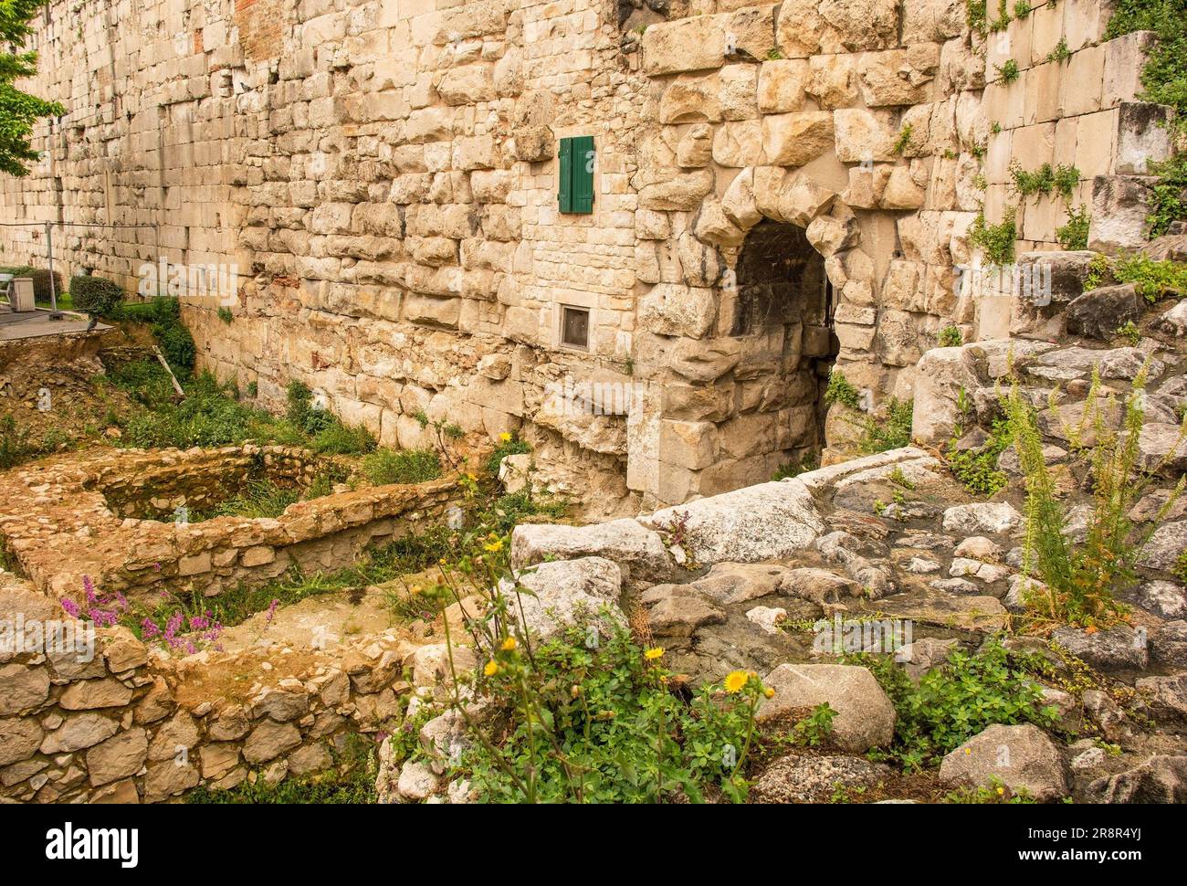The historic city walls of Split in Croatia. Part of the Diocletian ...