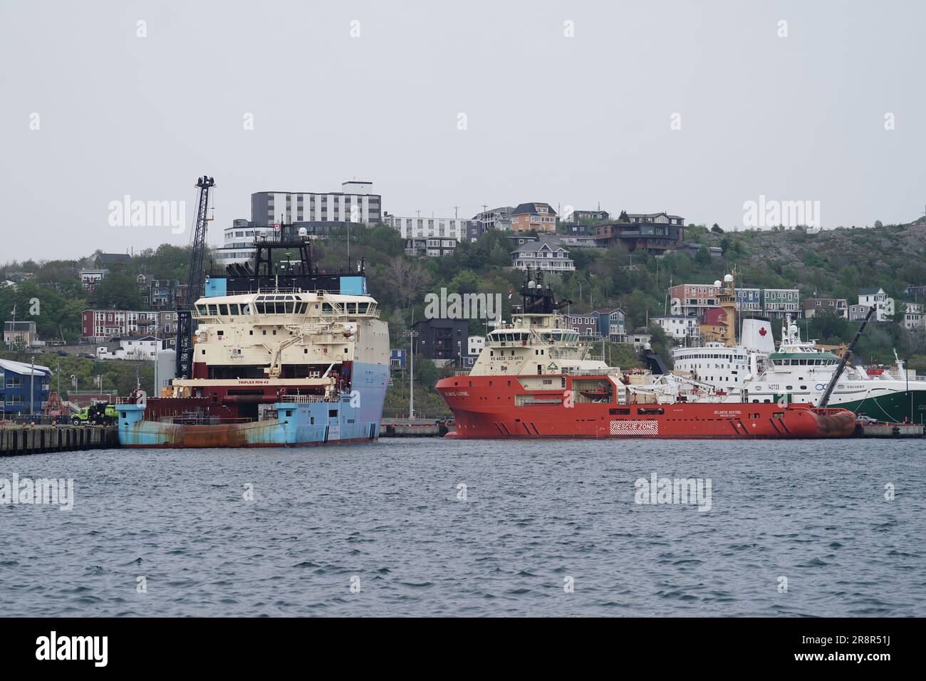 Ships moored at the Port of St. John's in Newfoundland, Canada as ...