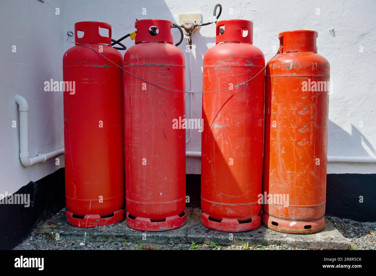 Highly flammable gas propane cylinders at caravan park Stock Photo - Alamy