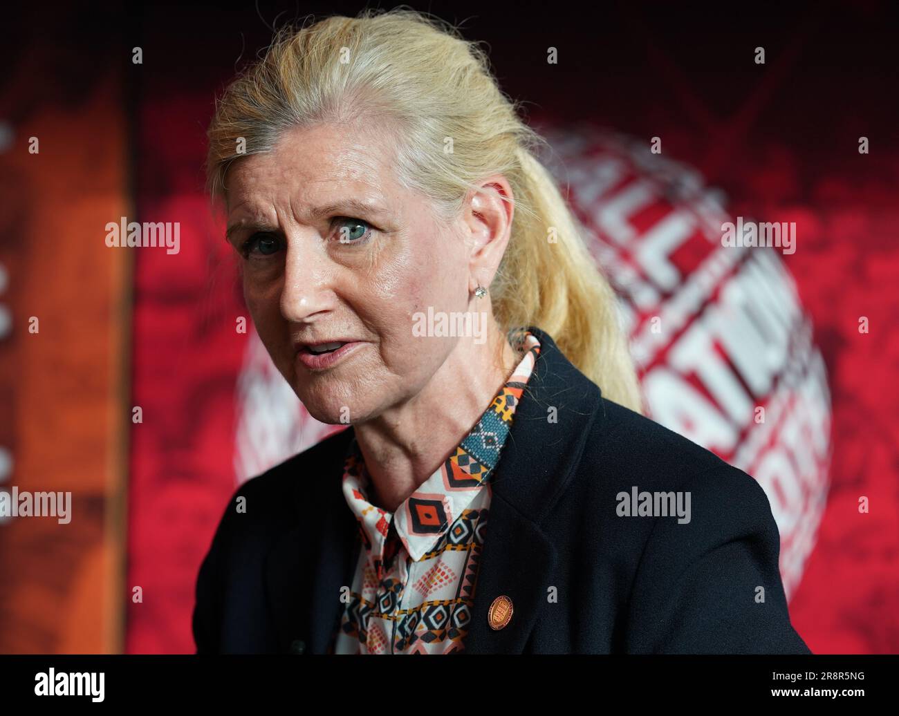 FIFA Vice-President Debbie Hewitt MBE speaks during the European ...