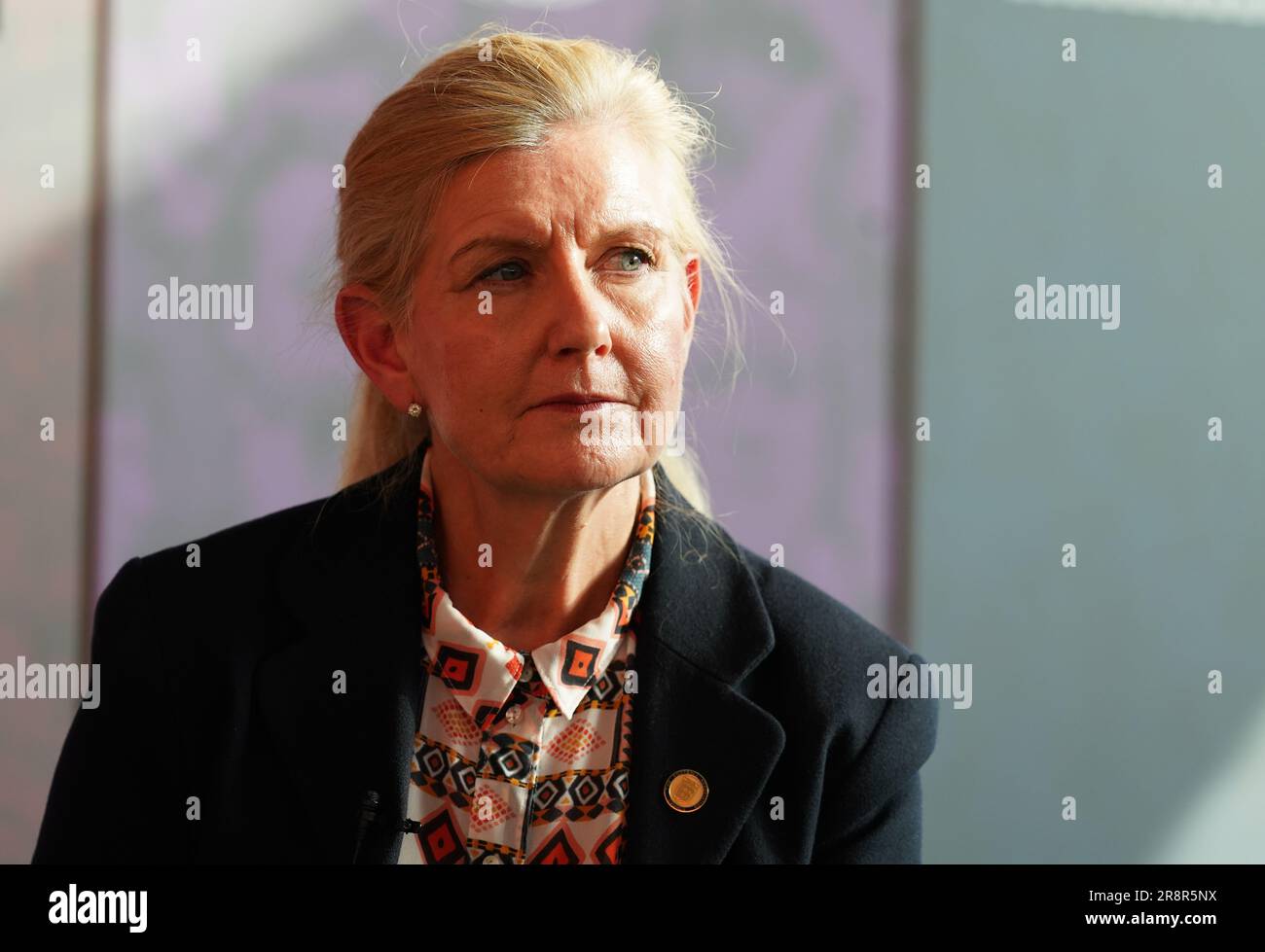 FIFA Vice-President Debbie Hewitt MBE speaks during the European ...