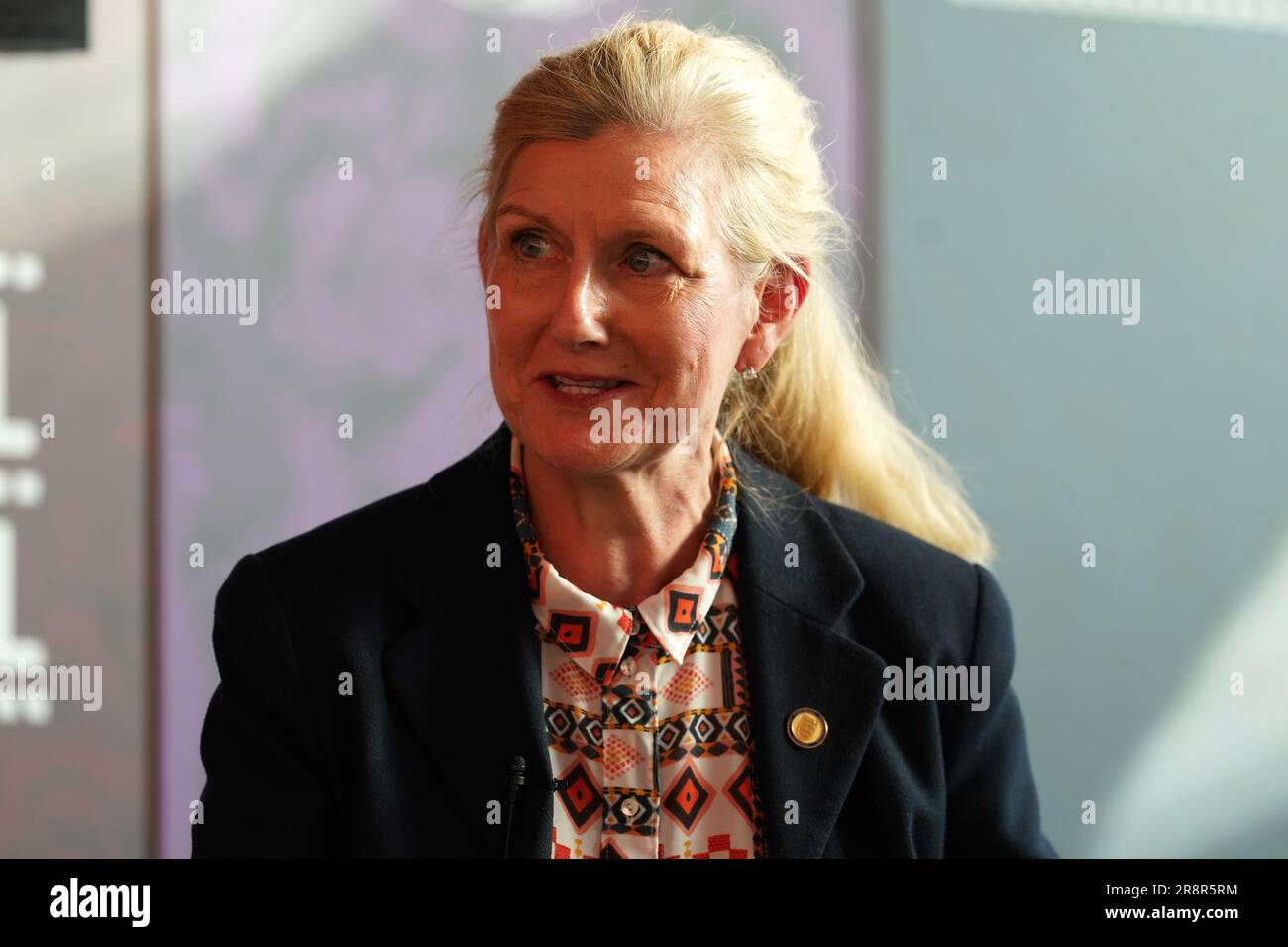 FIFA Vice-President Debbie Hewitt MBE speaks during the European ...
