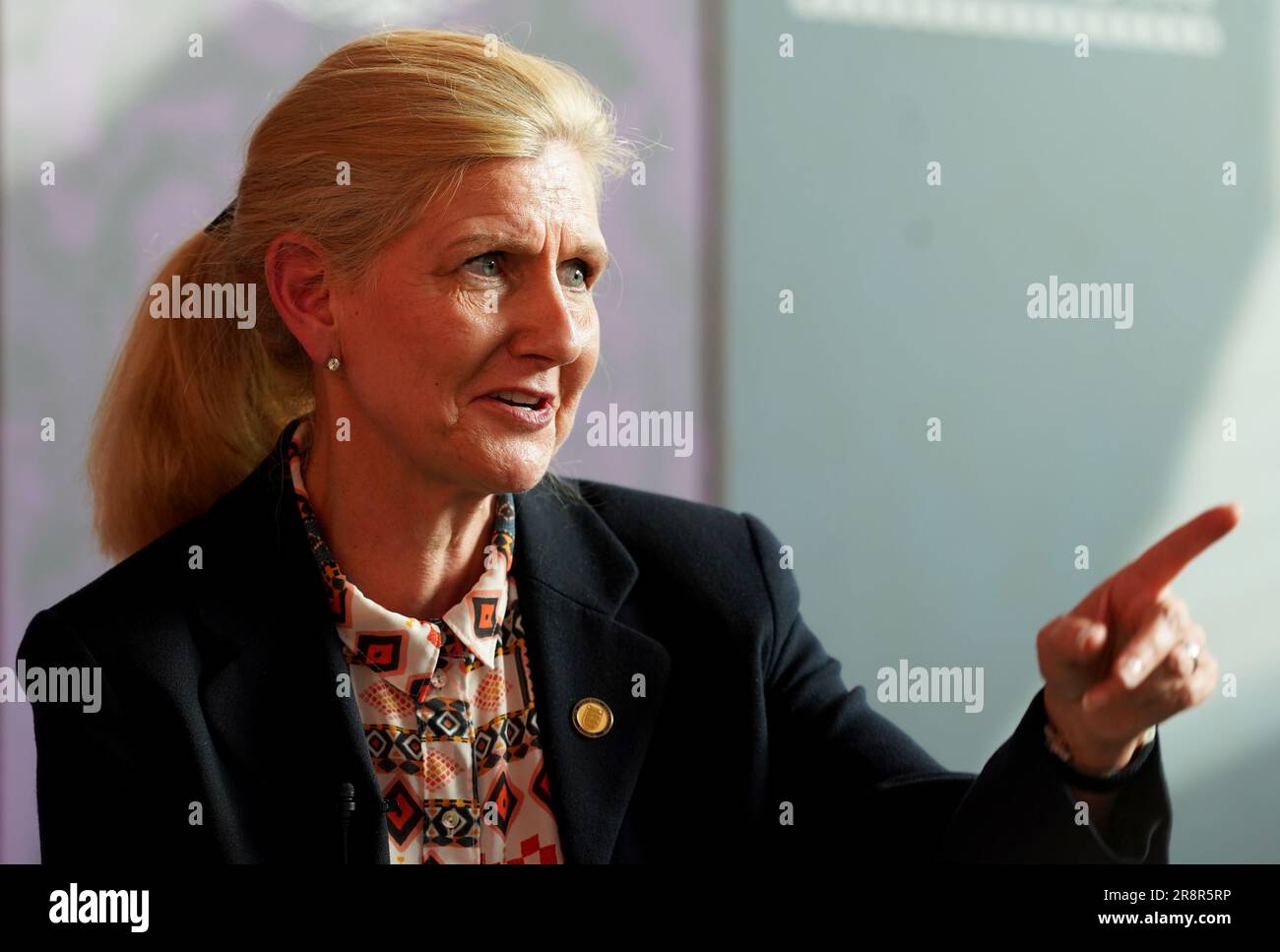 FIFA Vice-President Debbie Hewitt MBE speaks during the European ...