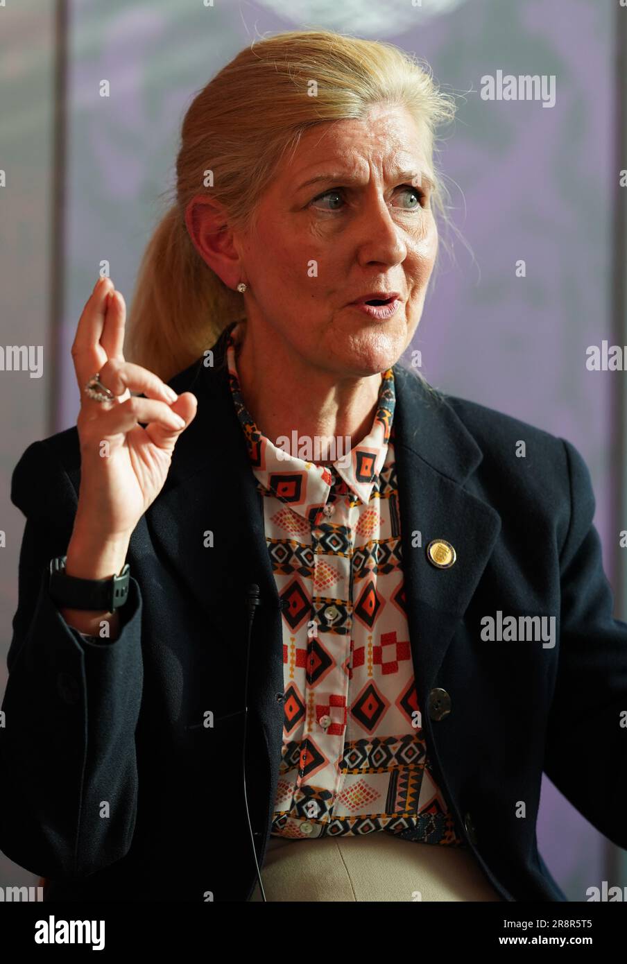 FIFA Vice-President Debbie Hewitt MBE speaks during the European ...