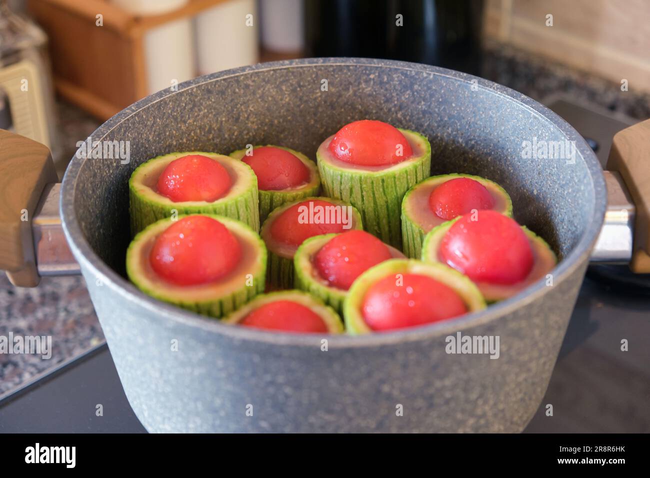Traditional Turkish stuffed zucchini, with minced meat, rice, herb and ...