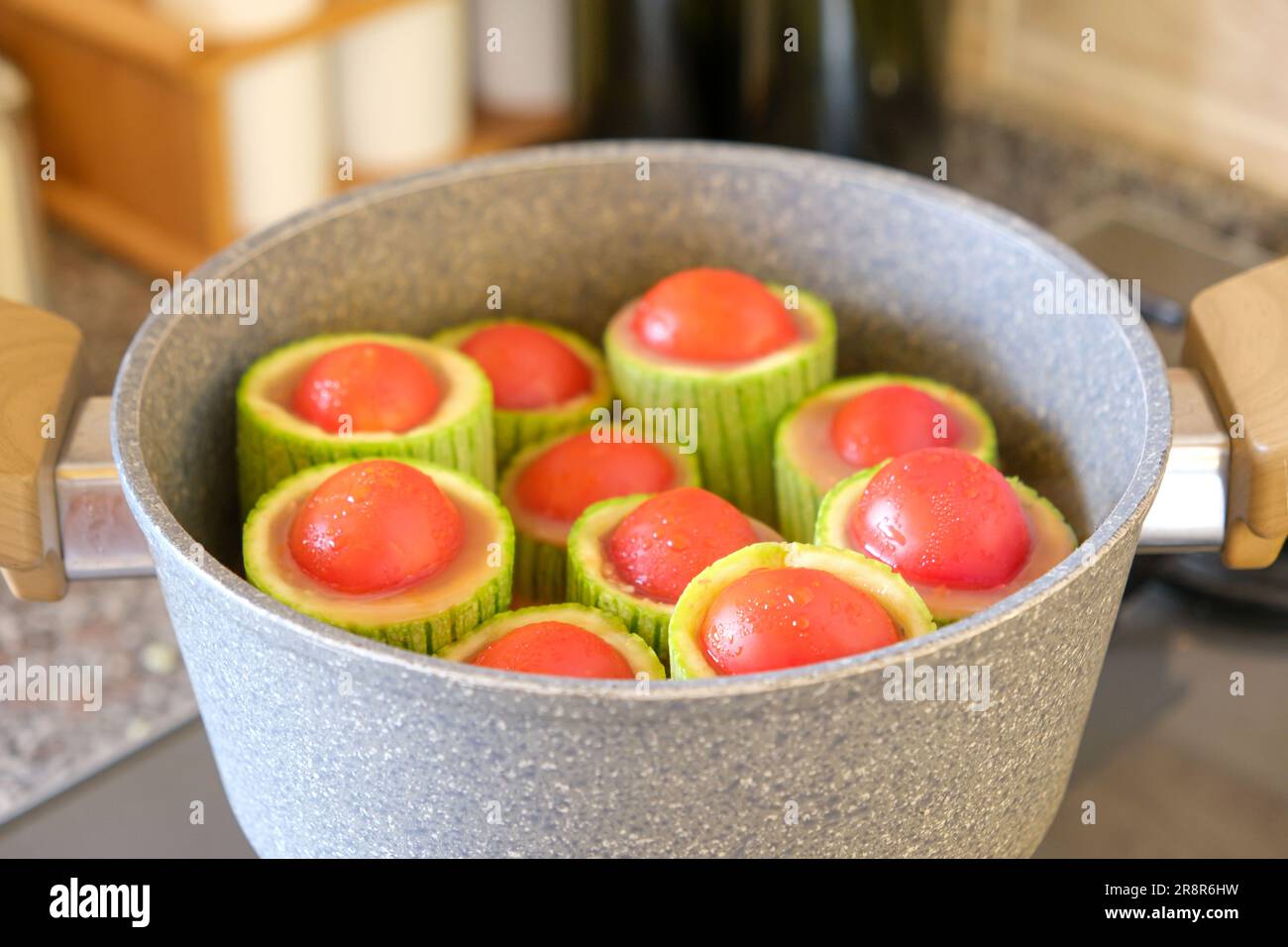 Traditional Turkish stuffed zucchini, with minced meat, rice, herb and ...