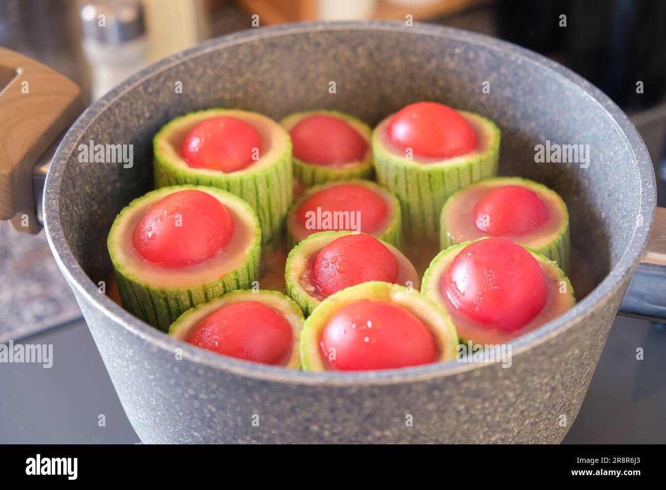 Traditional Turkish stuffed zucchini, with minced meat, rice, herb and ...