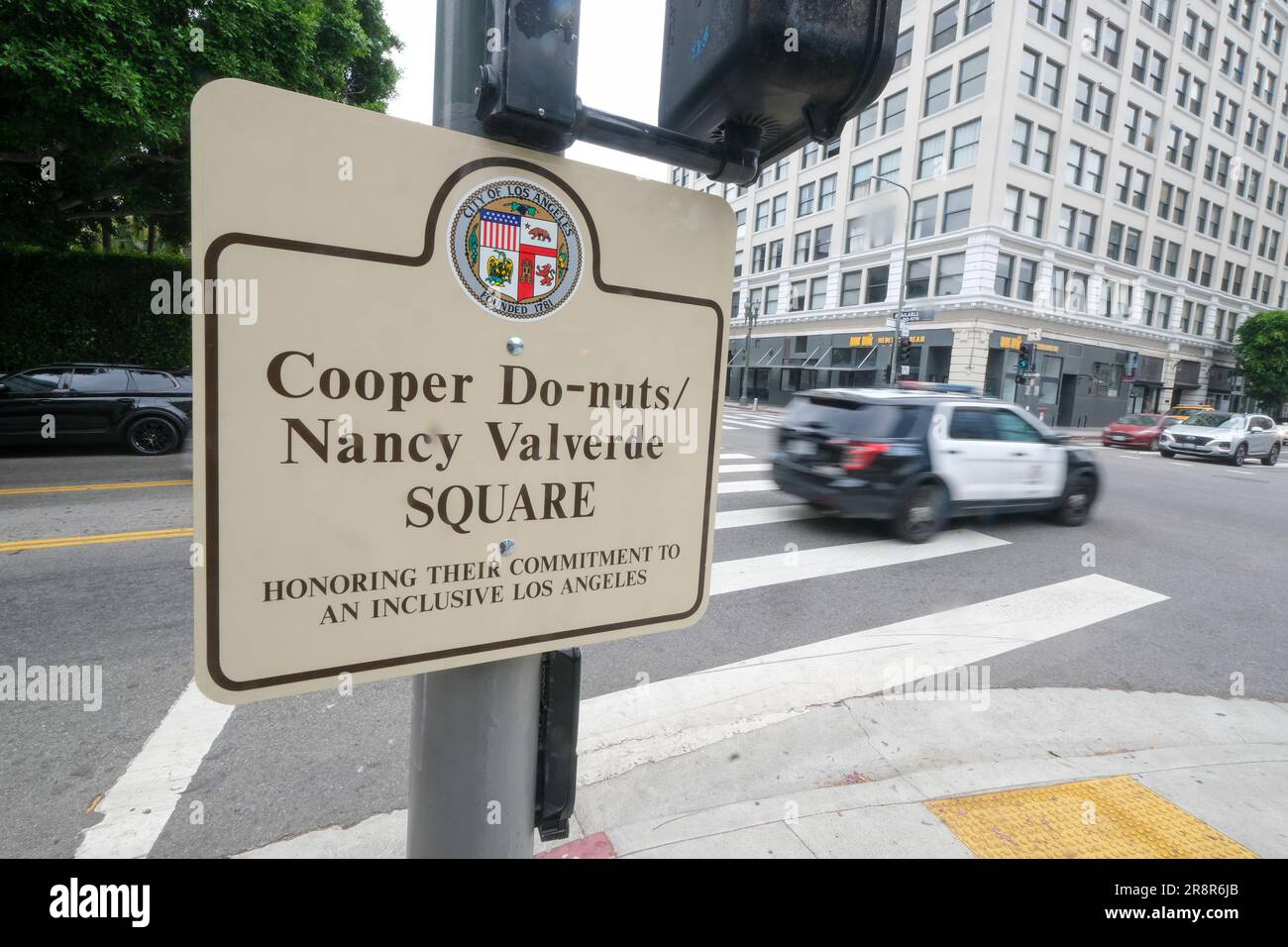 Los Angeles, California, USA. 22nd June, 2023. A sign of "Cooper Do-Nuts/Nancy Valverde Square ...