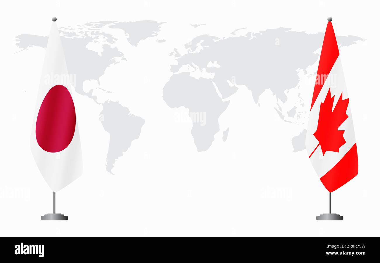 Japan and Canada flags for official meeting against background of world ...