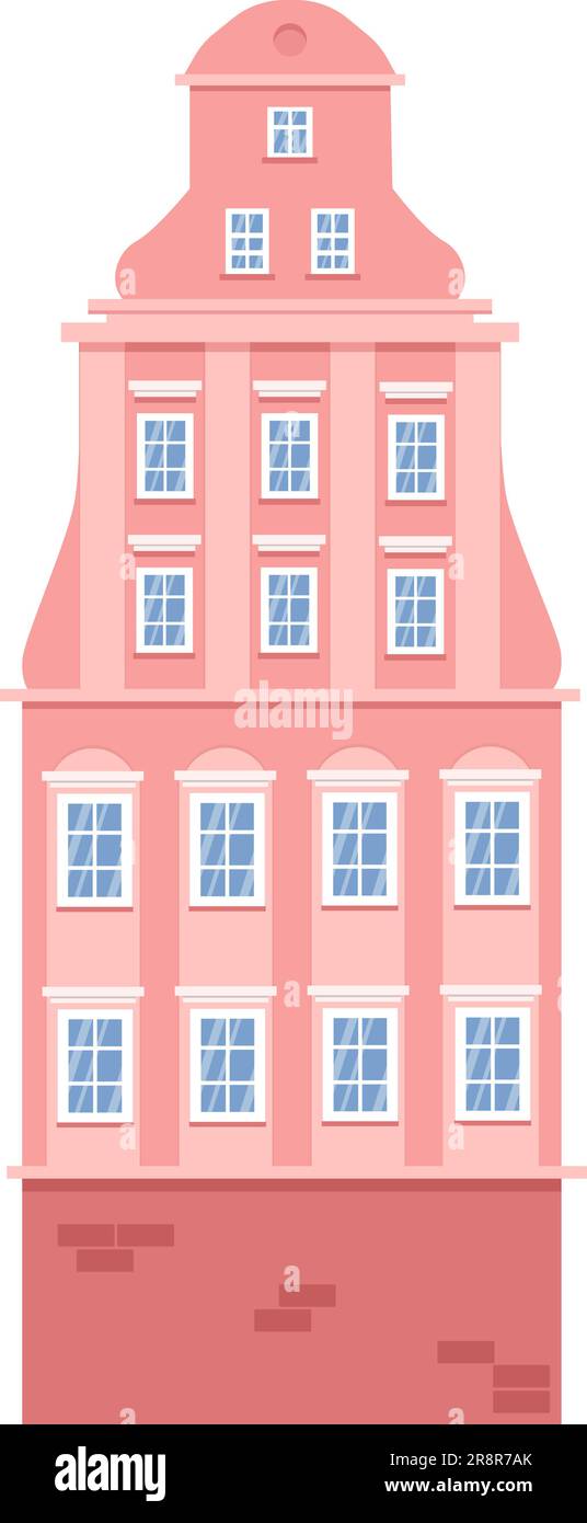 European colorful old house. Dutch style. Pink historic facade ...