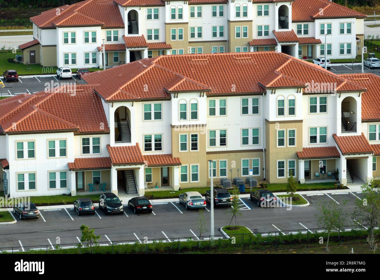 View from above of apartment residential condos in Florida suburban ...