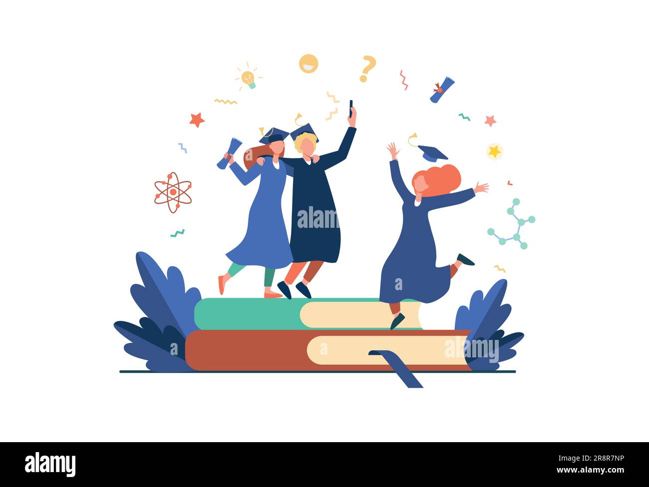 Happy students graduating with academic diploma Stock Vector Image ...