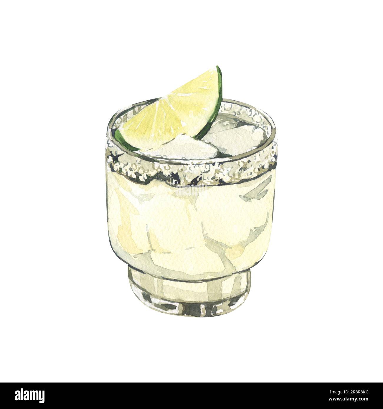 Watercolor Summer Cocktail Spicy Lime Margarita In A Short Glass Hand Drawn Illustration