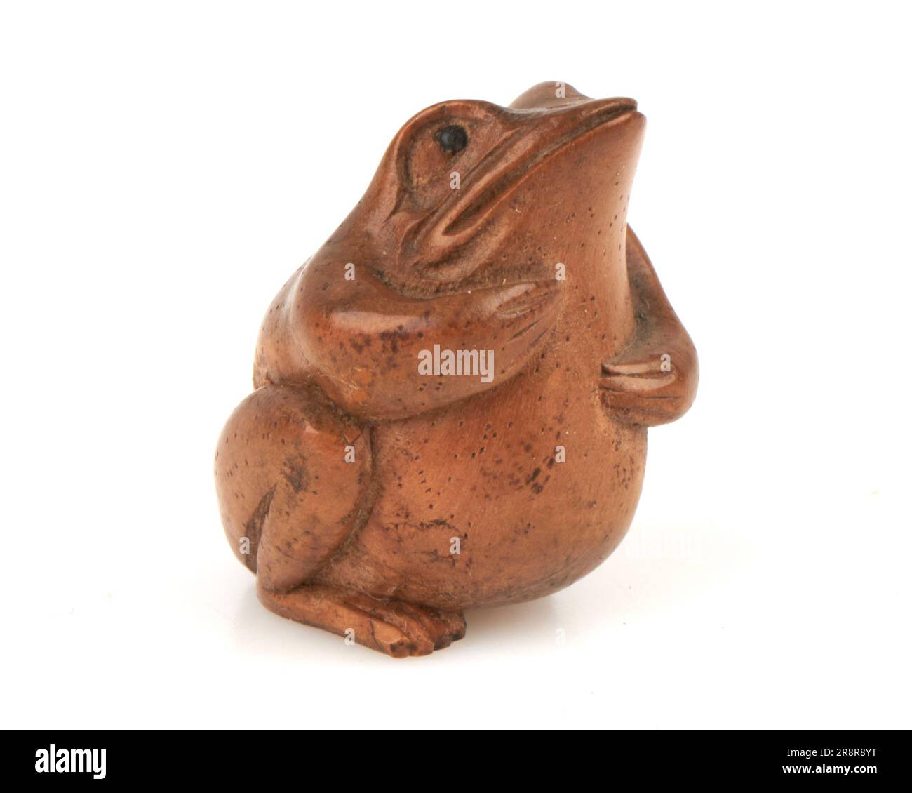 Antique 1900s Japanese box wood carved frog or toad with inset eyes ...